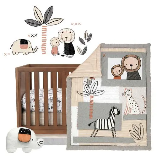 LAMBS & IVY Patchwork Jungle 5-piece Nursery Baby Crib Bedding Set - Cream