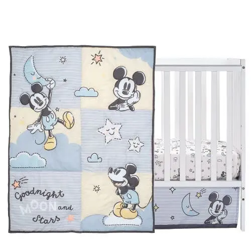 LAMBS & IVY Disney Baby Moonlight Mickey Mouse 3-piece Nursery Crib Bedding Set - Gray