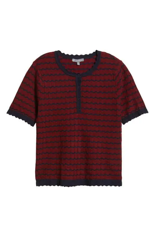 Wit & Wisdom Striped Pointelle Knit Top - Fired Brick/navy