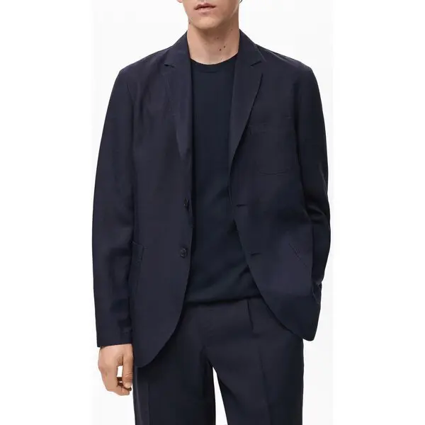 Mango Slim Fit Slub Lyocell & Linen Suit Jacket - Navy