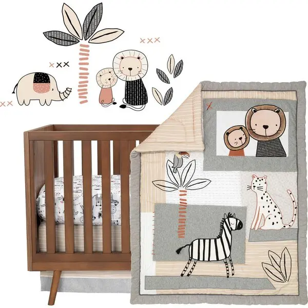 LAMBS & IVY Patchwork Jungle Animals 4-piece Nursery Baby Crib Bedding Set - Brown Multicolor