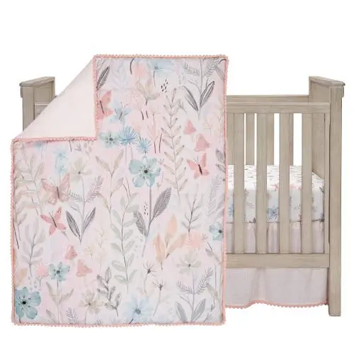 LAMBS & IVY Baby Blooms 3-piece Floral/butterfly Baby Crib Bedding Set - Pink