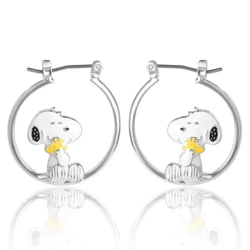 PEANUTS Snoopy And Woodstock Enamel Hoop Earrings
