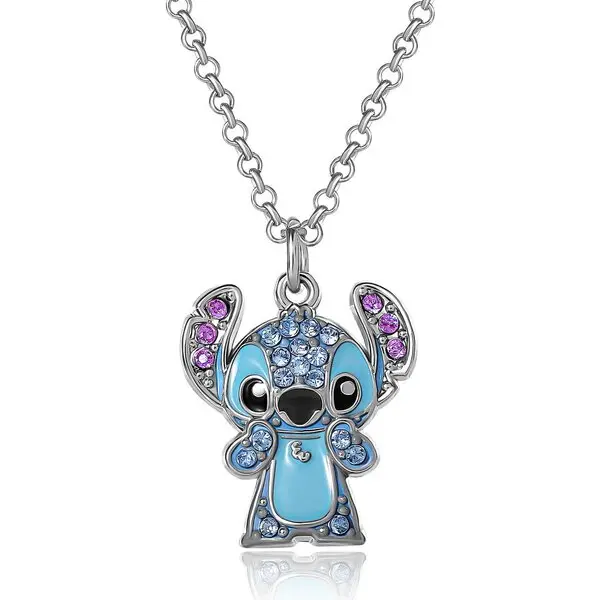 Disney Lilo & Stitch Pave Crystal Pendant Necklace - Silver, Blue