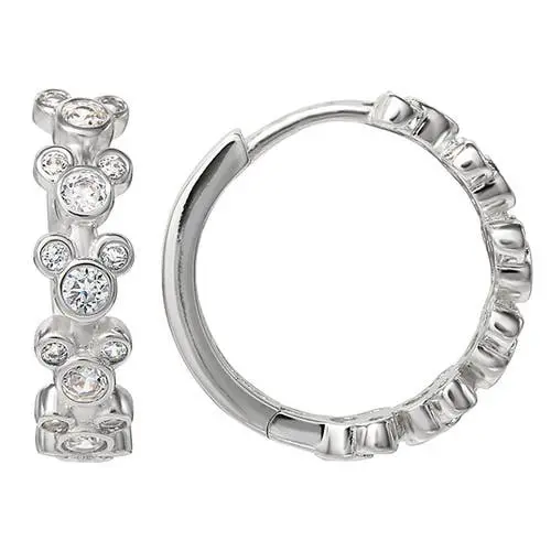 Disney Plated Cubic Zirconia Mickey Mouse Hoop Earrings - Silver