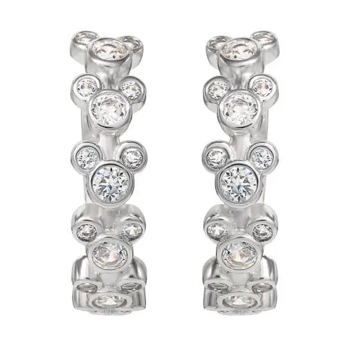 Disney Plated Cubic Zirconia Mickey Mouse Hoop Earrings - Silver