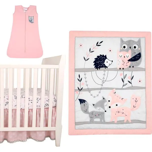 LAMBS & IVY Woodland 4-piece Nursery Crib Bedding Set - Pink