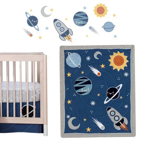 LAMBS & IVY Milky Way Space Galaxy 4-piece Nursery Baby Crib Bedding Set - Blue