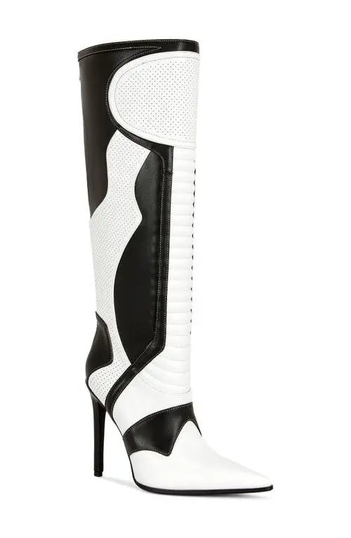 AZALEA WANG Rodrigo Patchwork Knee High Boots - Black/white Multi