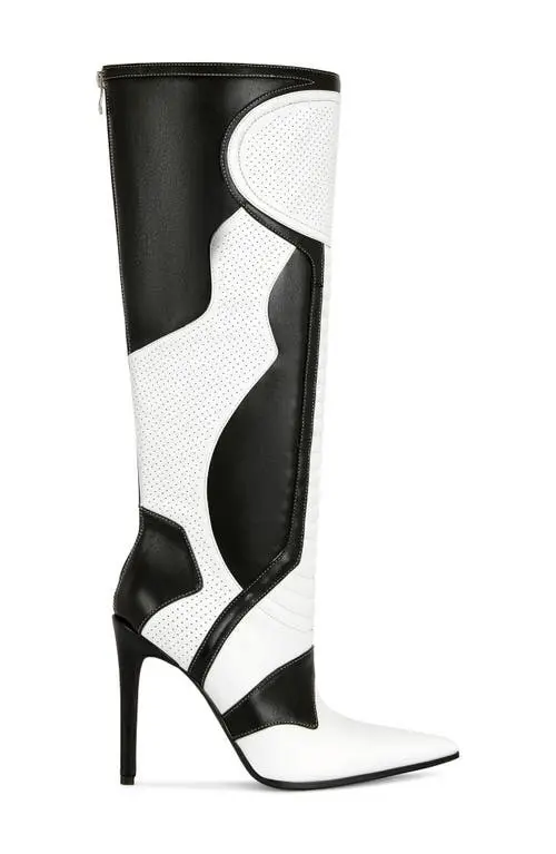 AZALEA WANG Rodrigo Patchwork Knee High Boots - Black/white Multi