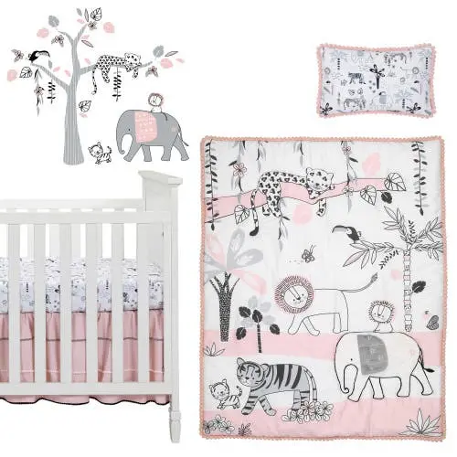 LAMBS & IVY Happy Jungle Safari Nursery 5-piece Crib Bedding Set - Pink