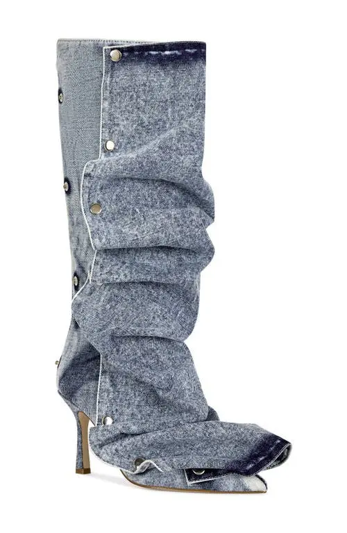 AZALEA WANG Imogine Knee High Stiletto Boots - Denim