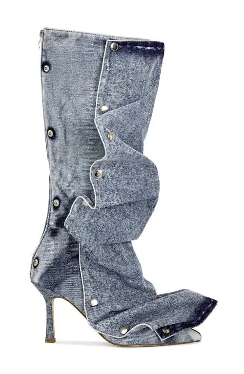 AZALEA WANG Imogine Knee High Stiletto Boots - Denim