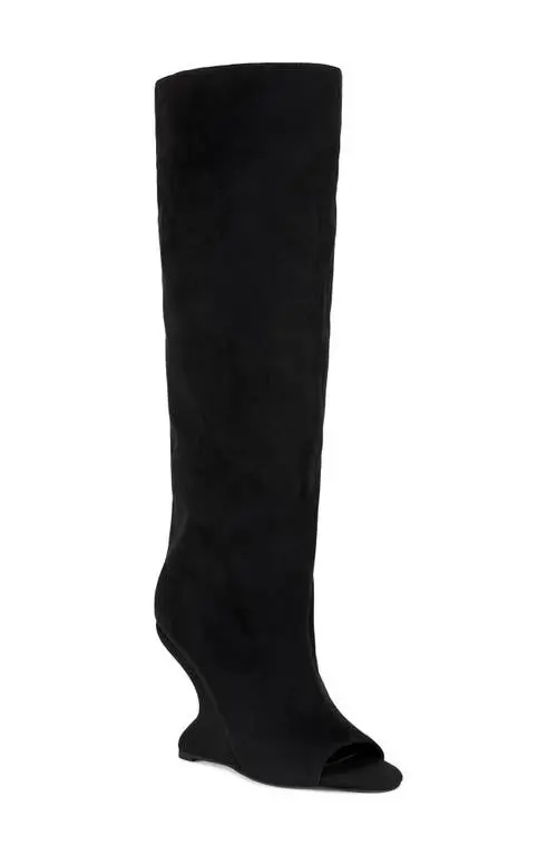 AZALEA WANG Vincent Knee High Open Toe Boots - Black