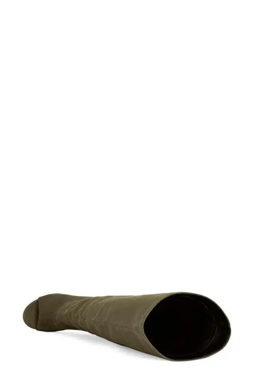 AZALEA WANG Vincent Knee High Open Toe Boots - Olive