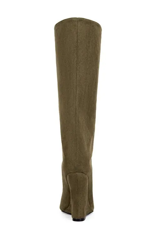 AZALEA WANG Vincent Knee High Open Toe Boots - Olive