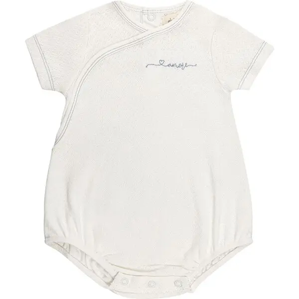 ELY'S & CO. Organic Cotton Amore Pointelle Romper - Ivory/metallic Blue