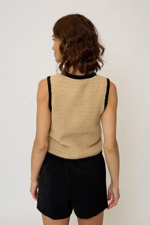 Central Park West Rose Scallop Edge Tank Top - Black/tan