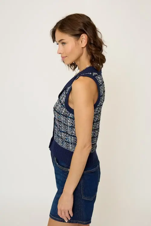 Central Park West Dylan Sleeveless Vest - Navy Multi