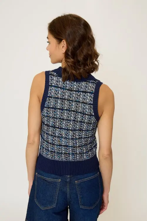 Central Park West Dylan Sleeveless Vest - Navy Multi