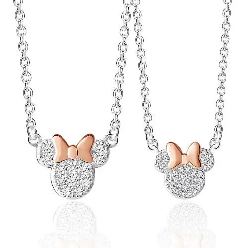 Disney Plated Cubic Zirconia Minnie Mouse Pendant Necklaces Set - Silver