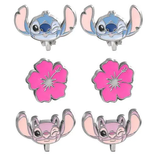 Disney Stitch And Angel Clip-on Earring Set - Pink, Blue