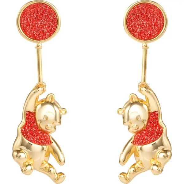 Disney Winnie The Pooh Balloon Dangle Earrings - Gold, Red