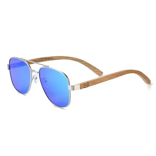 EARTH WOOD Kotor Polarized Sunglasses - Bamboo/blue