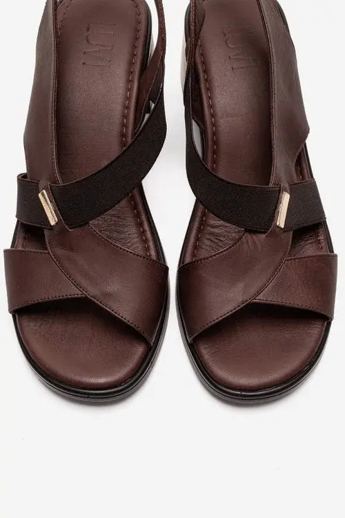 FOREVER & ALWAYS SHOES Crina Elasticated Leather Chunky Heel Sandals - Brown