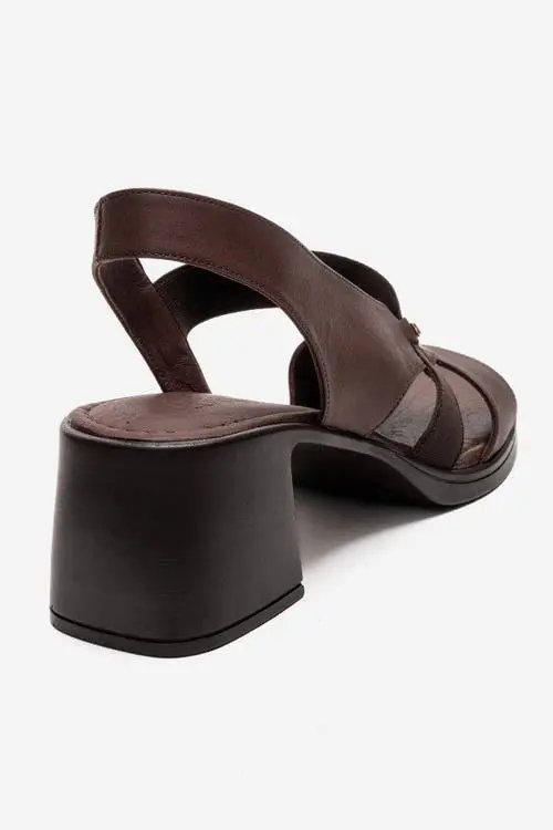 FOREVER & ALWAYS SHOES Crina Elasticated Leather Chunky Heel Sandals - Brown