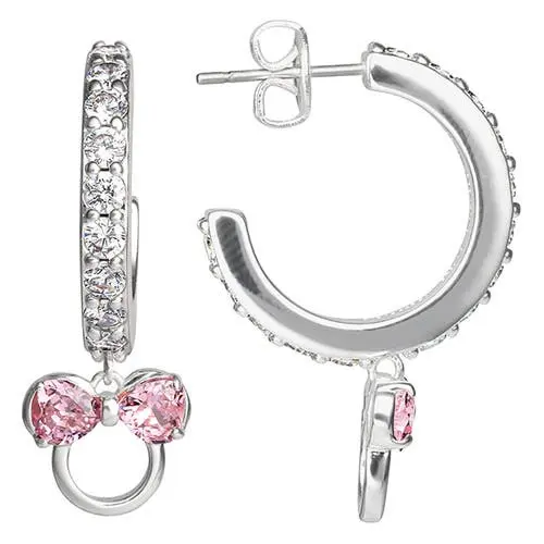 Disney Minnie Mouse Cubic Zirconia Hoop Earrings - Silver, Pink