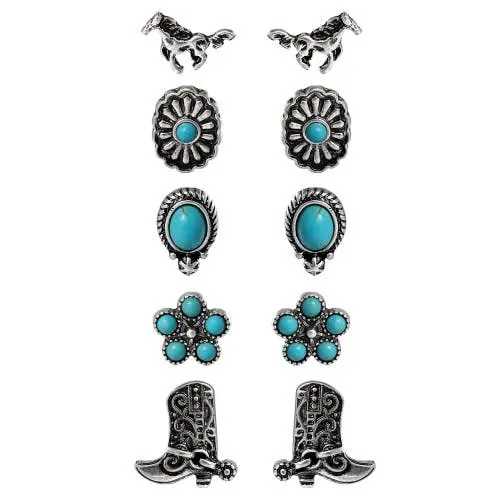 Jessica Simpson Western Turquoise Earring Set - Silver