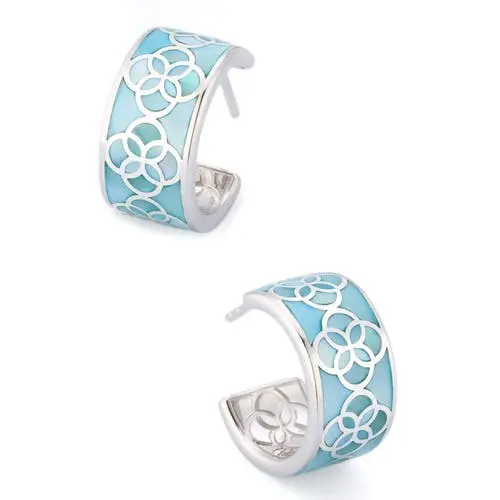 JAN LESLIE Petal Gemstone Sterling Silver Huggie Earrings - Blue