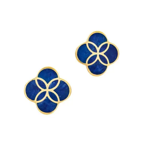 JAN LESLIE Petal Gemstone 18k Gold Overlay Sterling Silver Stud Earrings - Blue