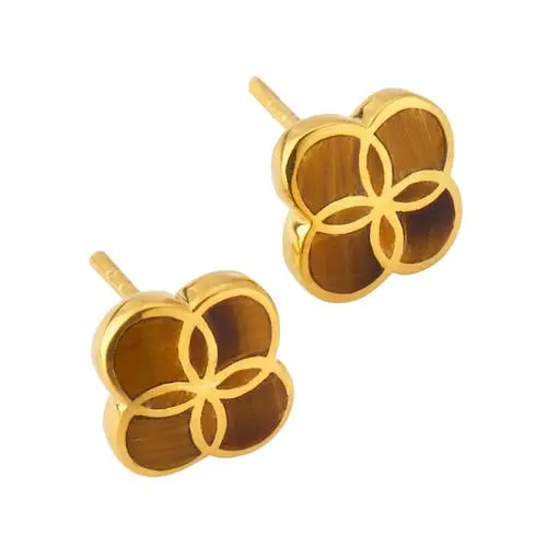 JAN LESLIE Petal Gemstone 18k Gold Overlay Sterling Silver Stud Earrings - Brown