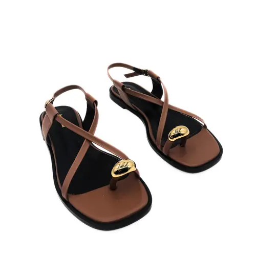 AMIE RAFA Laney Strappy Gold Toe Flat Sandals - Tan
