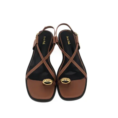 AMIE RAFA Laney Strappy Gold Toe Flat Sandals - Tan