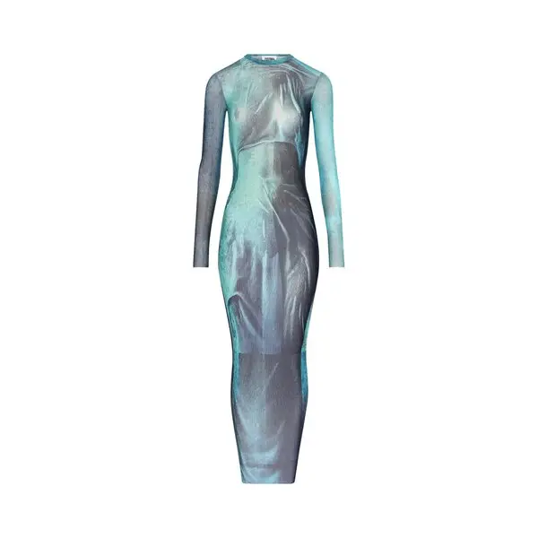 blue jean paul gaultier dress Jean Paul Gaultier Blue Print Mesh Dress – Treasures of NYC