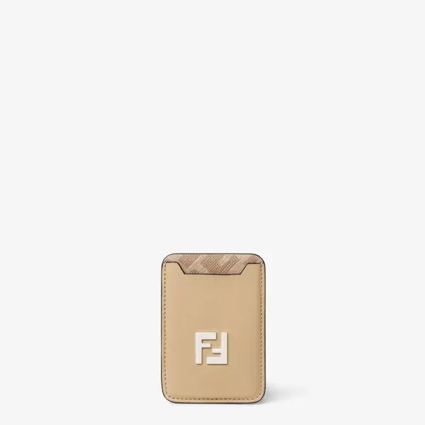 Fendi Ff Squared Magsafe Card Holder - Beige