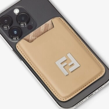 Fendi Ff Squared Magsafe Card Holder - Beige