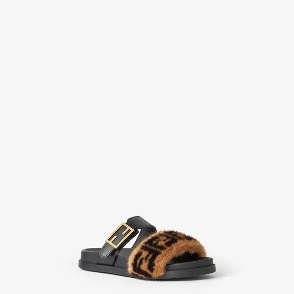 Fendi Ff Baguette Mink Slides - Multicolour