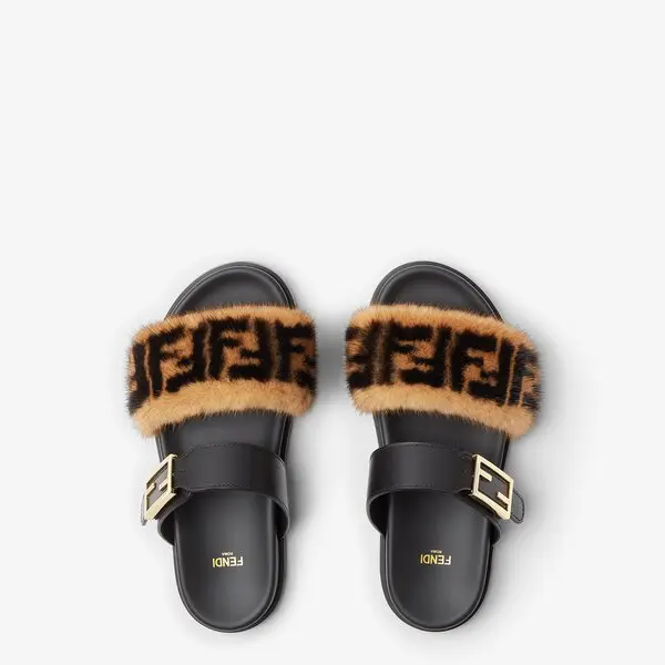 Fendi Ff Baguette Mink Slides - Multicolour