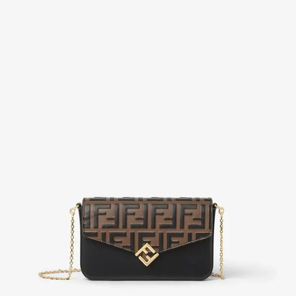 Fendi Ff Diamonds Wallet On Chain - Brown