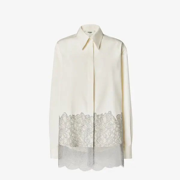 Fendi Oversized Shirt With Lace Embroidery - White