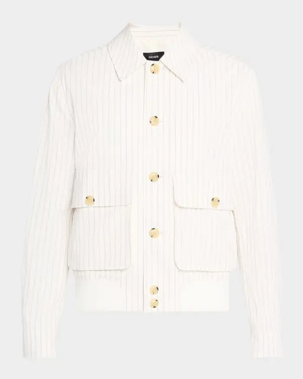 REISS Easton Pinstripe Harrington Jacket - Off White/taupe
