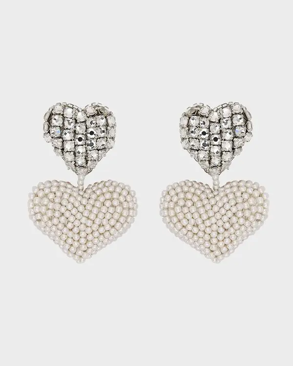 Oscar De La Renta Heart-shaped Clip-on Earrings - Crystal