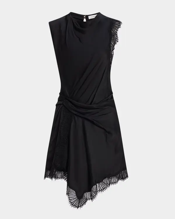 A.L.C. Dion Draped Lace-trim Mini Dress - Black