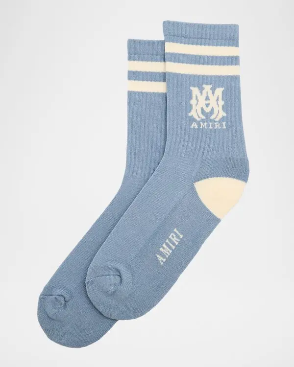 Amiri Ma Double-stripe Ribbed Crew Socks - Ashley Blue