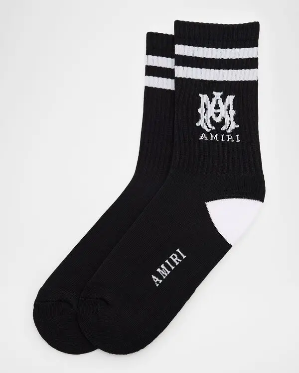 Amiri Double-stripe Ribbed Crew Socks - Black White