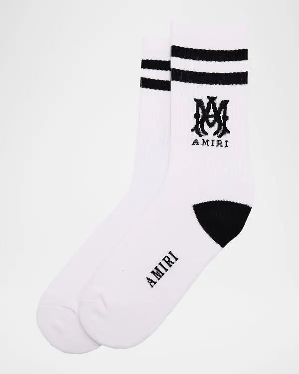 Amiri Double-stripe Ribbed Crew Socks - White Black